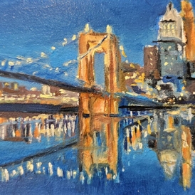 "Cincinnati Landmarks", a tiny oil painting by Dee Dee Bernhardt