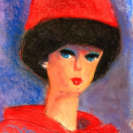"Barbie wearing a Red Hat" by Sue Blaney