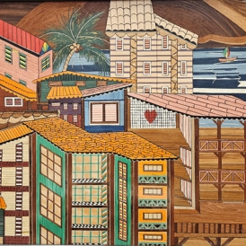 Caribbean Vibes, a marquetry piece by Errol Bruce