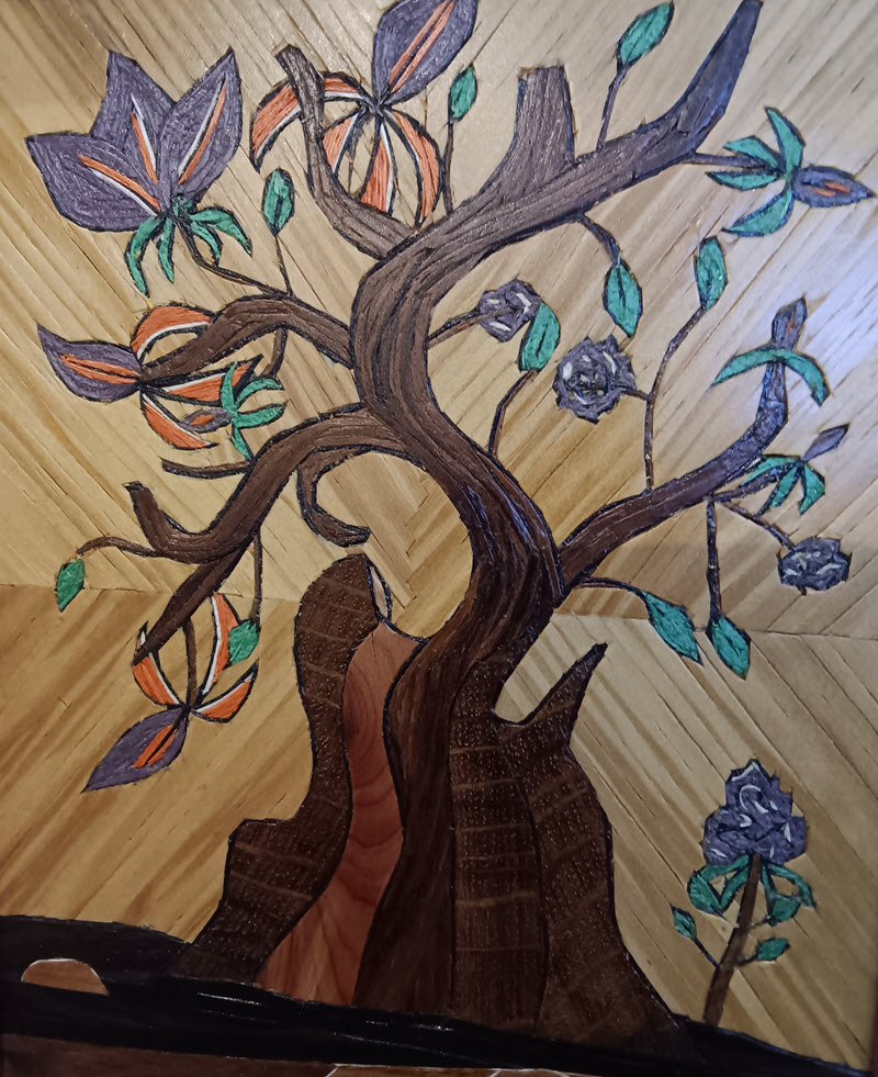 Money Tree, a marquetry art piece by Errol Bruce