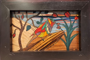 "Pretty Bird", a piece of wall art by artist, Errol Bruce, is created ...