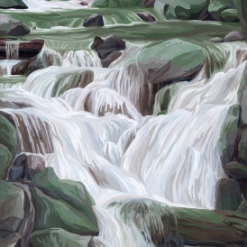 Green Mountain Cascade, an acrylic painting by Michael W Hensley